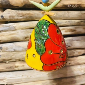 Handmade Ceramic Wind Chime, Floral Painted Hanging Bells, Garden Decor ...