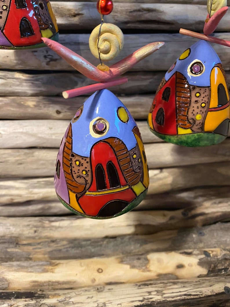 Ceramic Hanging Bells House Motives. Room and Garden | Etsy