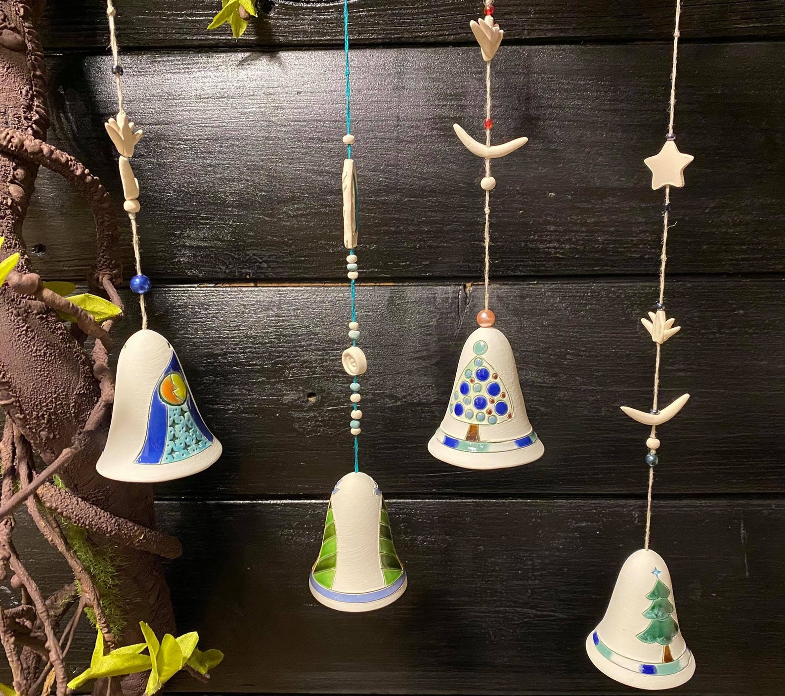 Unique Handmade Ceramic bells of white clay. Room and Garden | Etsy
