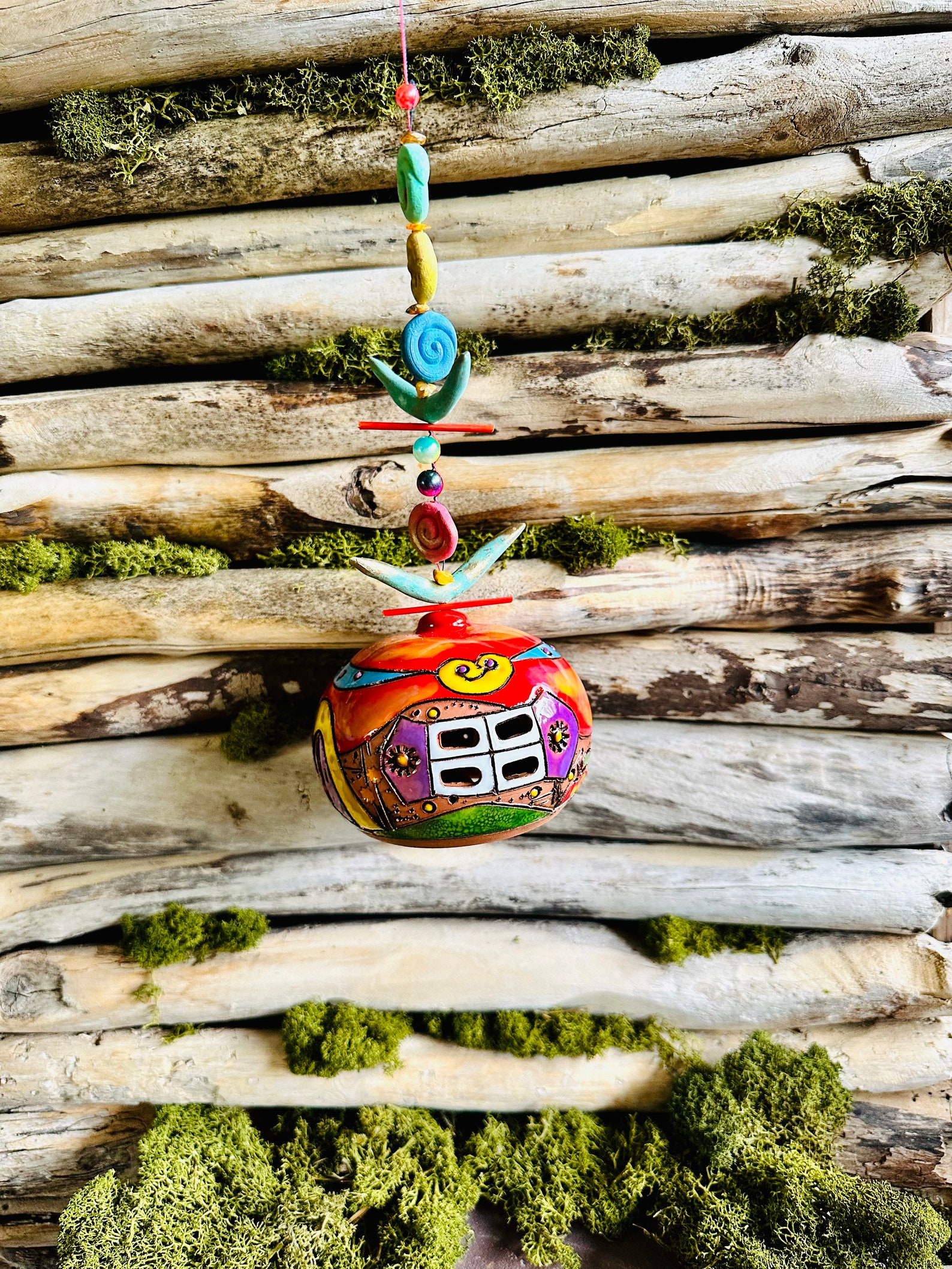 Handmade Ceramic Hanging Bells With Flowers.room and Garden Decor ...