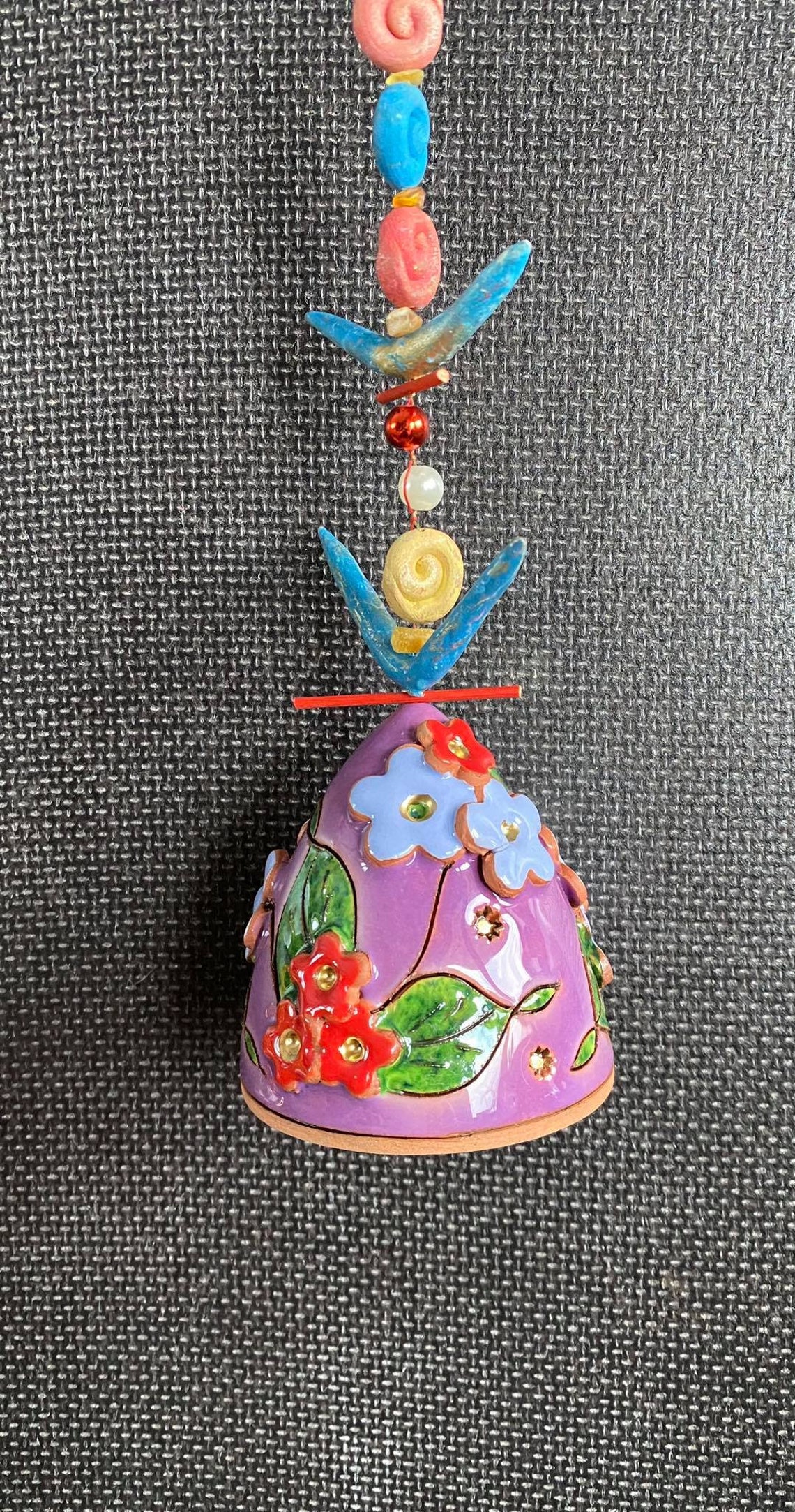 Ceramic hanging bells with 3D flowers. Room and Garden | Etsy