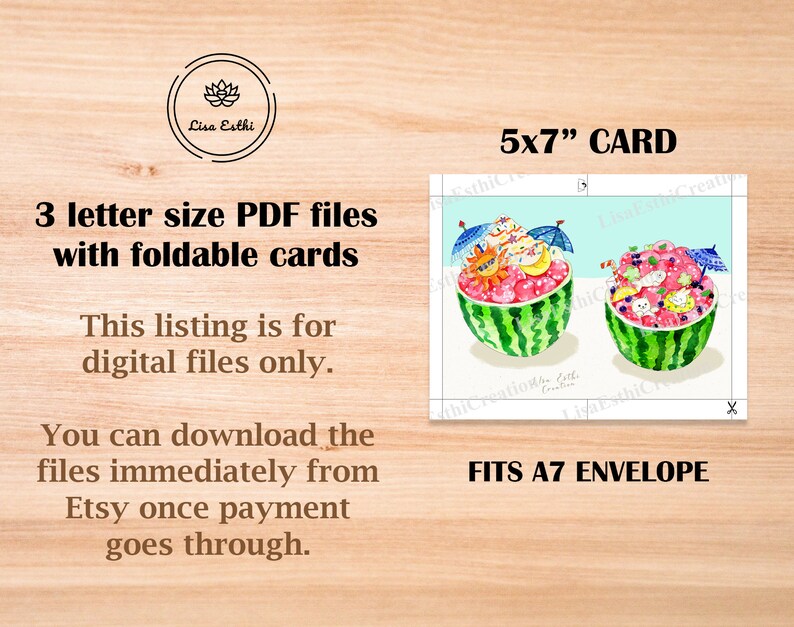 Printable Summer Card Set, 3 Summer Greeting Cards, Watermelon Fruit ...