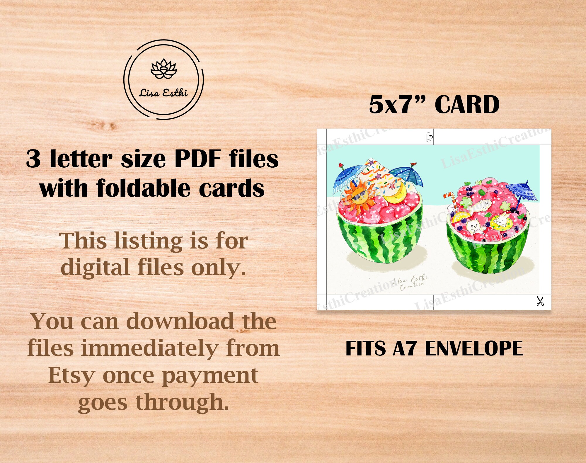 Printable Summer Card Set, 3 Summer Greeting Cards, Watermelon Fruit ...