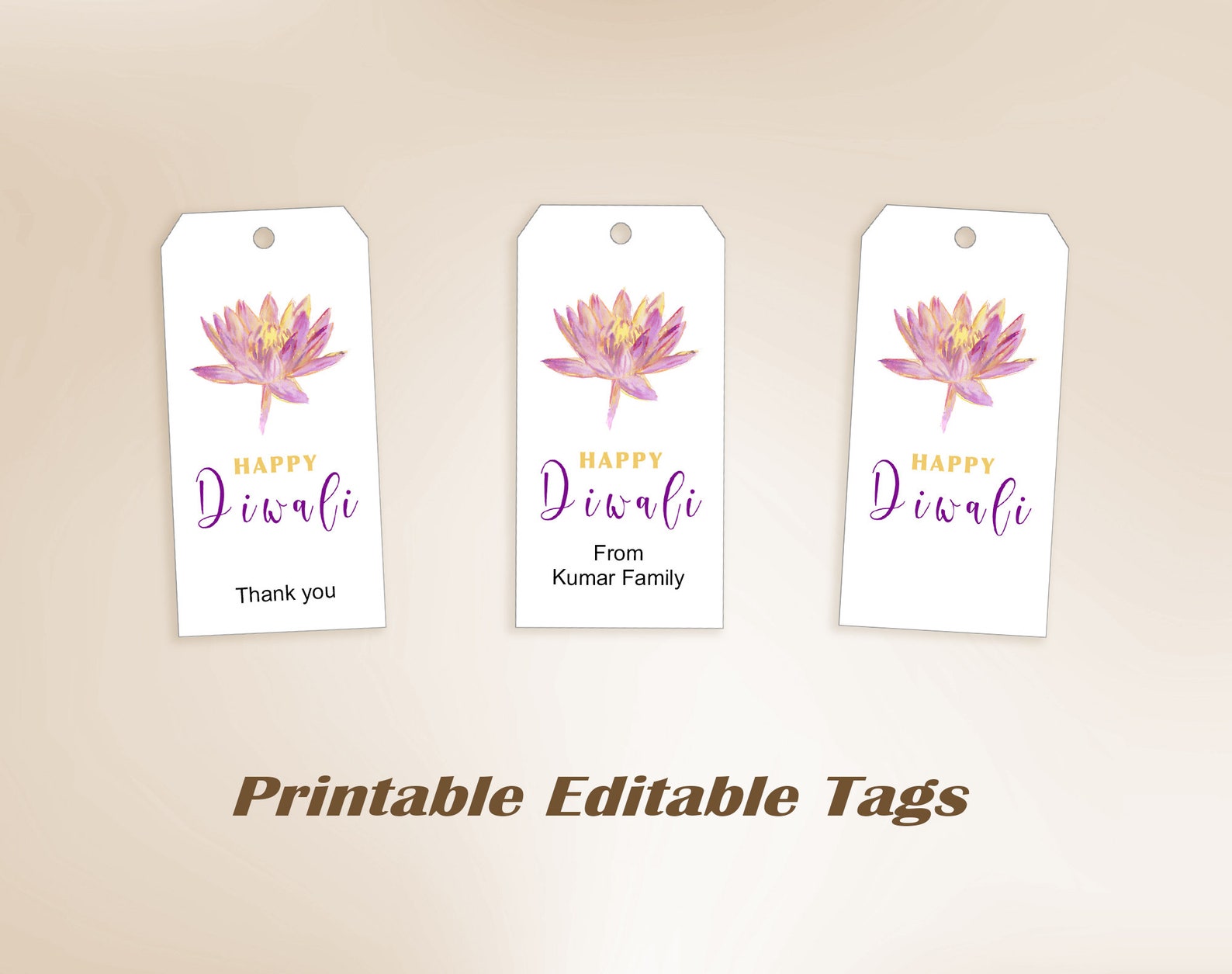 EDITABLE Printable Diwali Gift Tags, Indian Festival of Lights ...