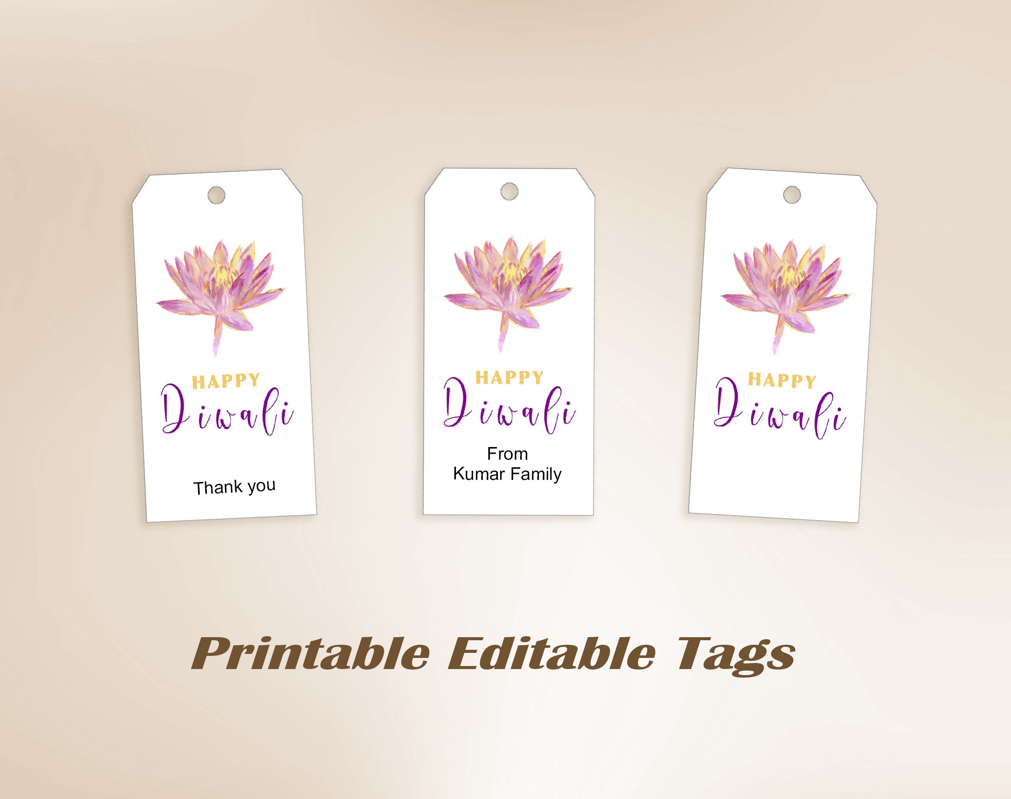 EDITABLE Printable Diwali Gift Tags, Indian Festival of Lights ...
