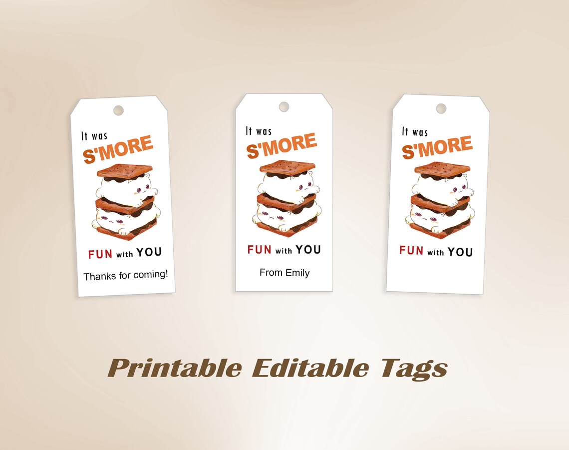 EDITABLE Printable Smores Favor Tags Digital Bonfire Goody - Etsy