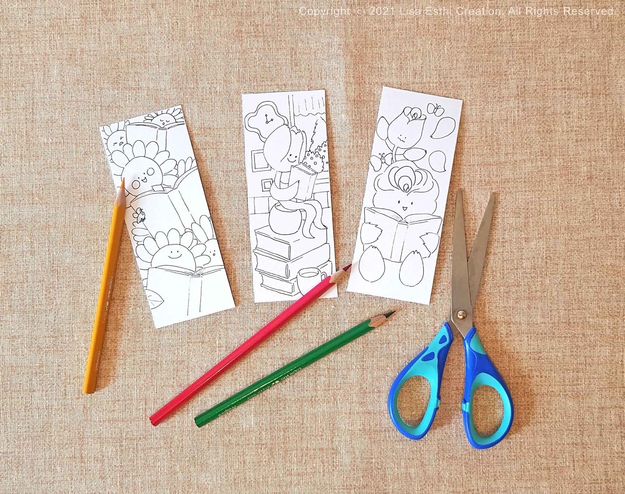 3 Printable Flower Coloring Bookmark Set - Reading Flowers, Bundle Book ...