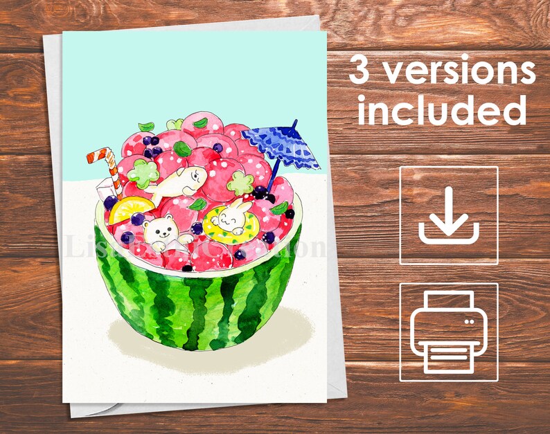 Printable Summer Card Set 3 Summer Greeting Cards Watermelon - Etsy