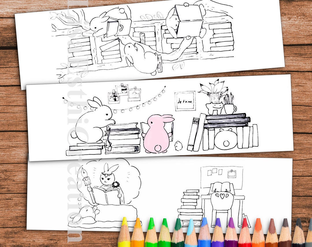 Printable Bookmarks, 3 Coloring Bookmarks With Cute Rabbits, Rabbit ...