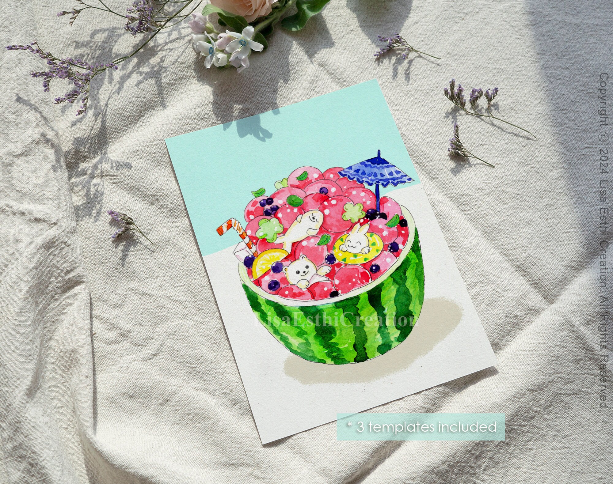 Printable Summer Card Set, 3 Summer Greeting Cards, Watermelon Fruit ...