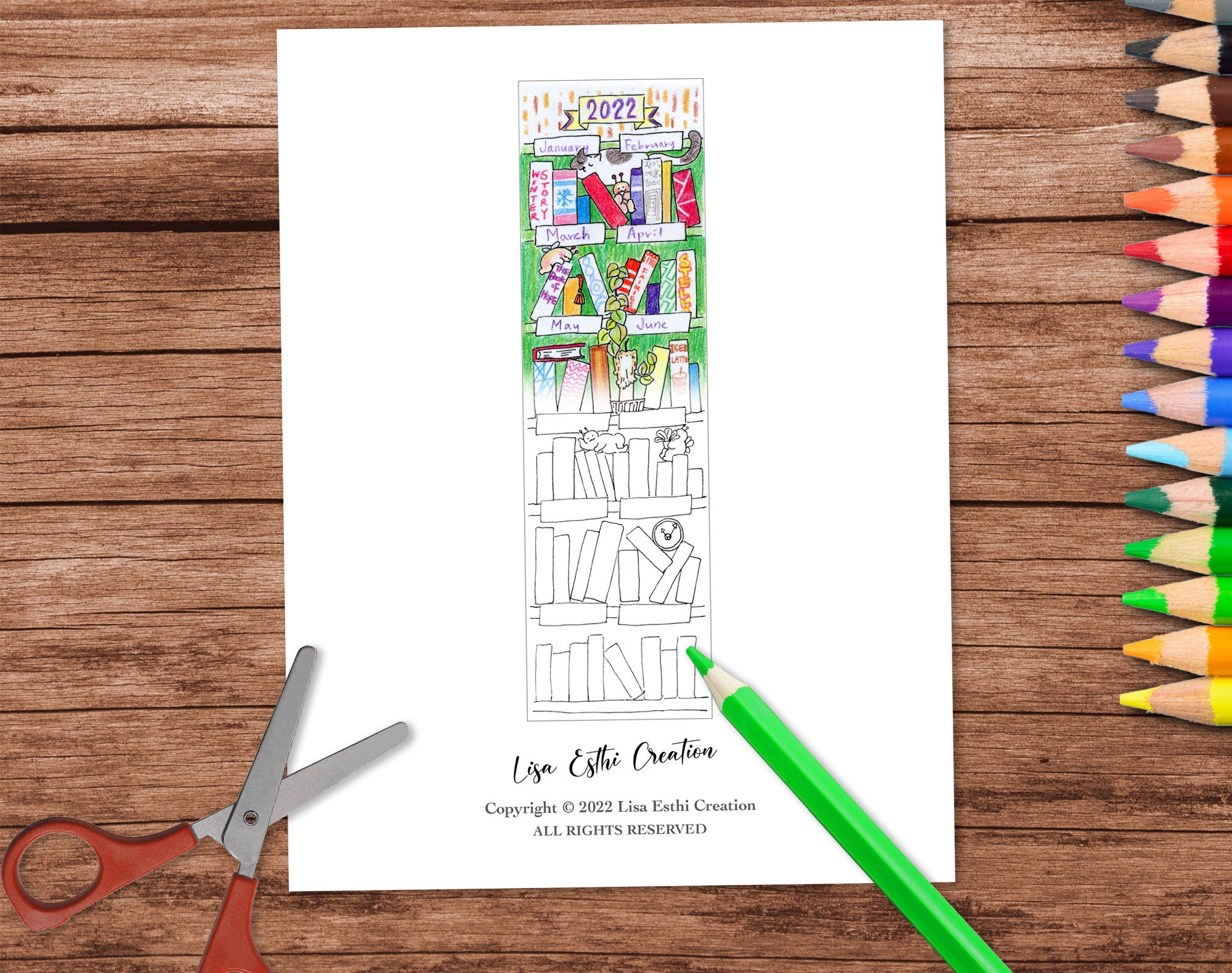Printable Bookshelf Coloring Bookmark, Reading Log Tracker Bookmark ...
