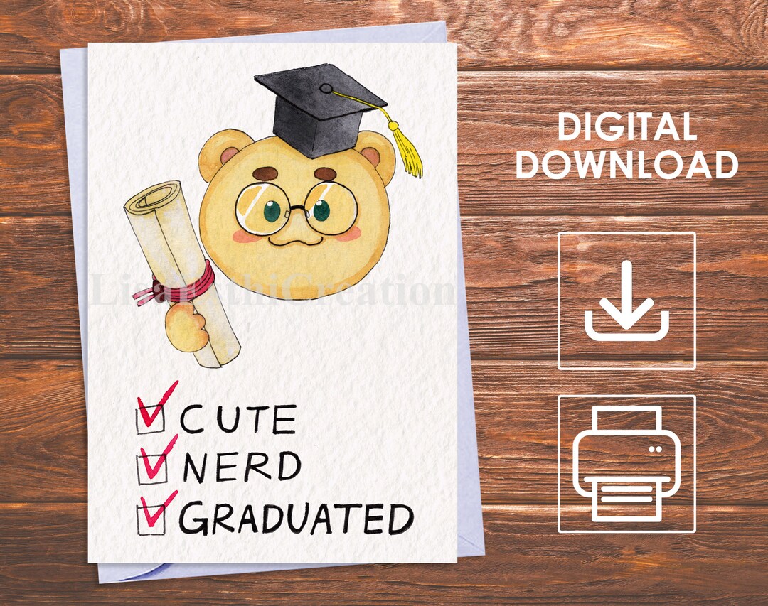 Printable Graduation Card, Cute Graduated Nerd Bear Card ...