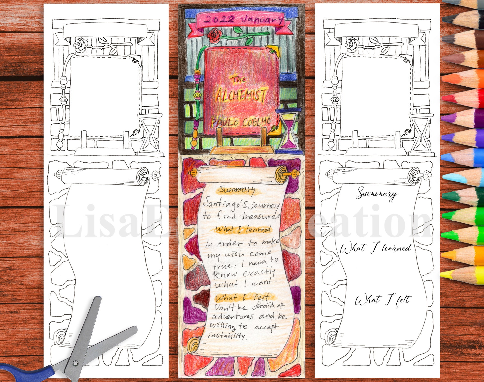 Printable Summary Bookmark, Bookmark Set of 2, Parchment Bookmark ...