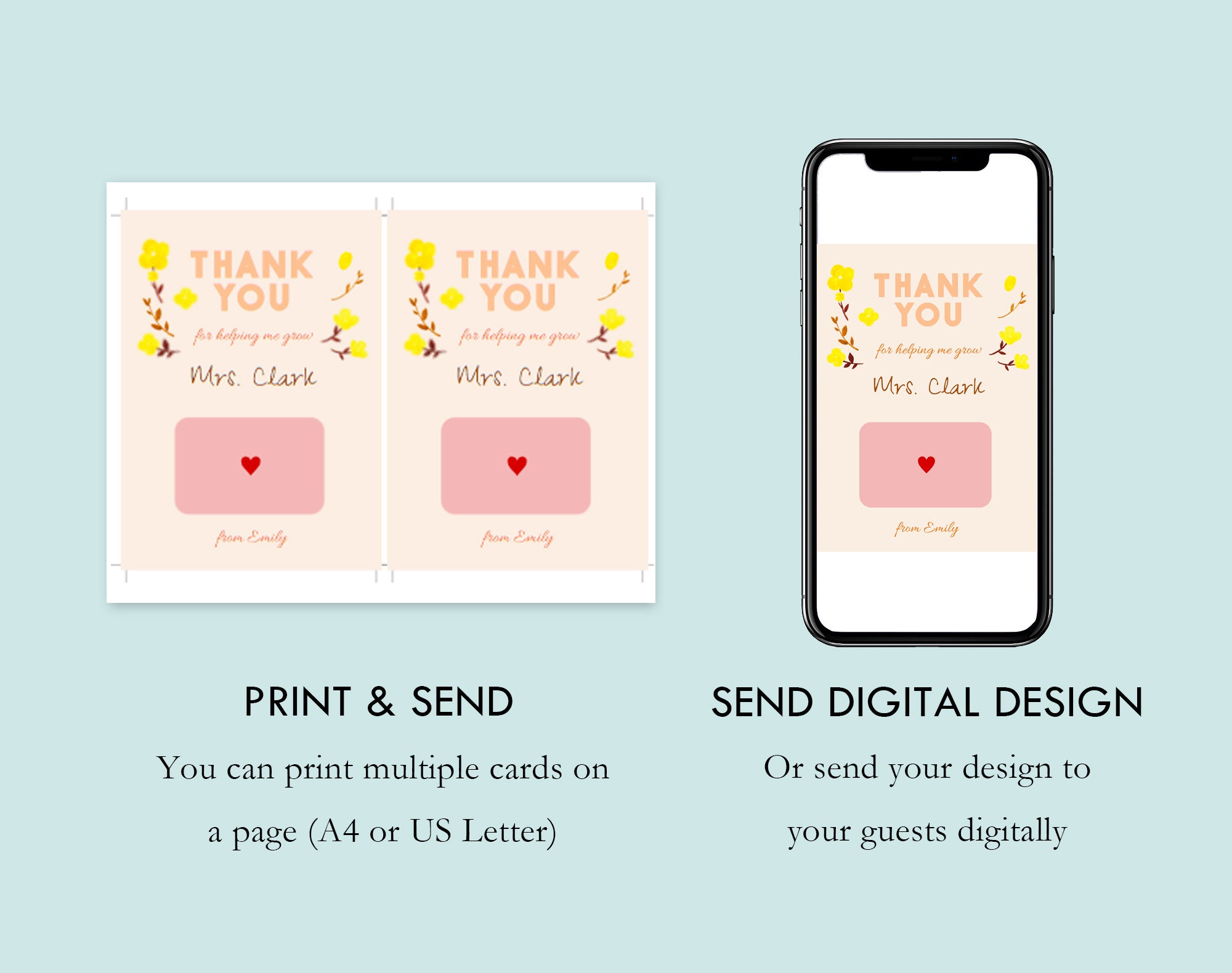 PRINTABLE Editable Teacher Appreciation Card, Teacher Thank You Card ...