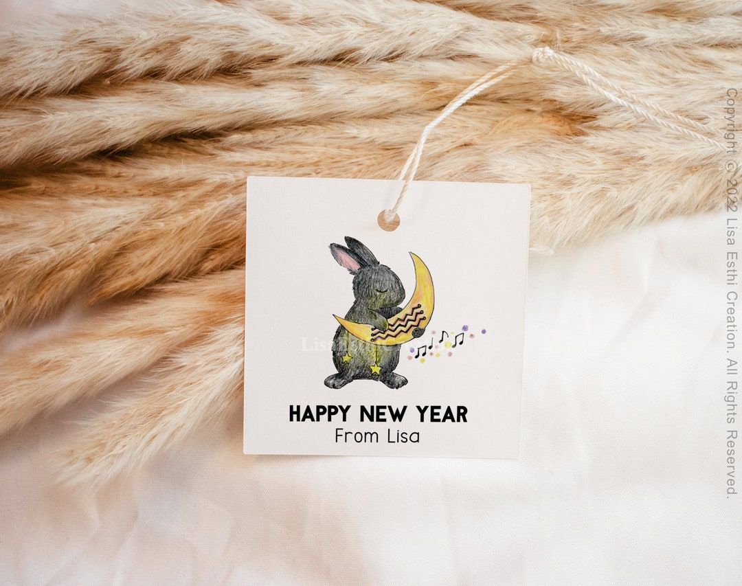 EDITABLE Printable New Year Gift Tag, Black Rabbit Year Gift Tag, Lunar ...