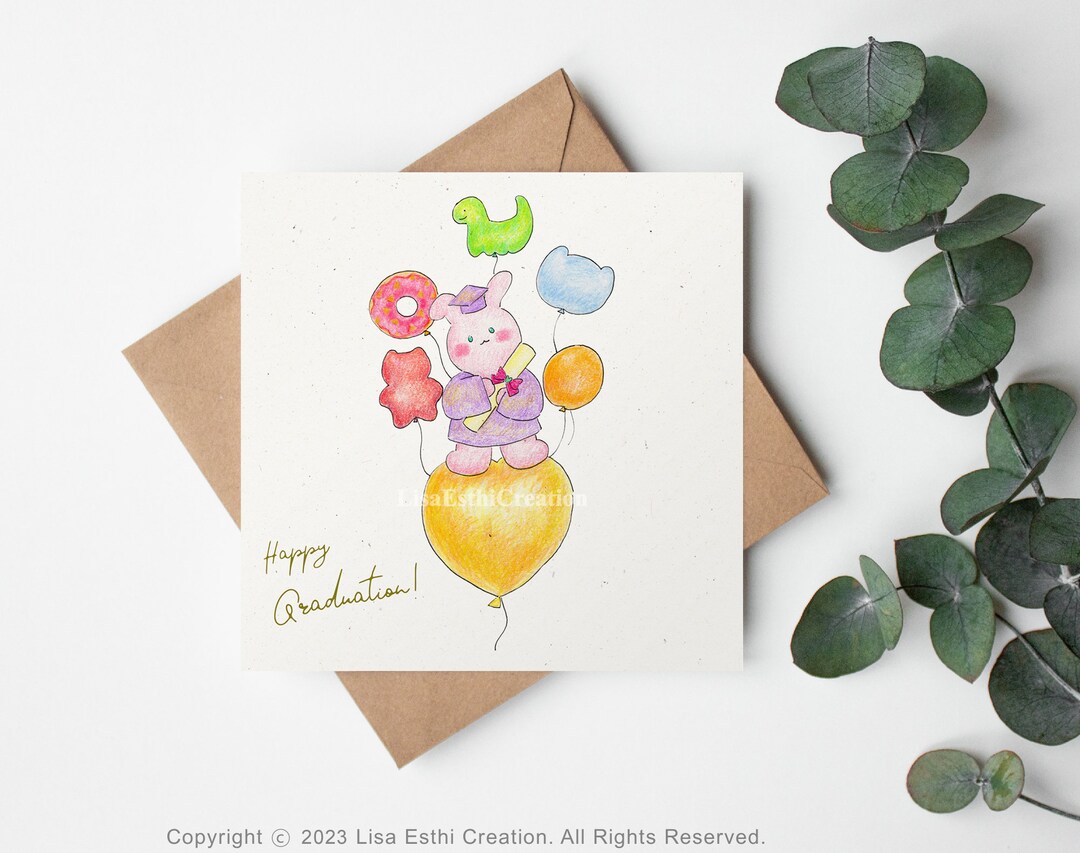 Printable Rabbit Graduation Card, Happy Graduation Card, Kindergarten ...