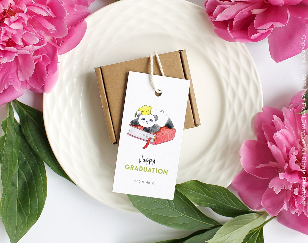 Printable Graduation Gift Tag, Panda Tag, Kindergarten Elementary ...