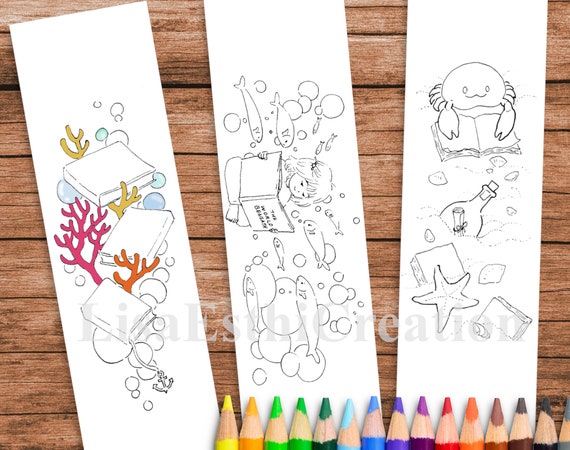 Printable Coloring Bookmark Set 3 Digital Book Marks Under | Etsy