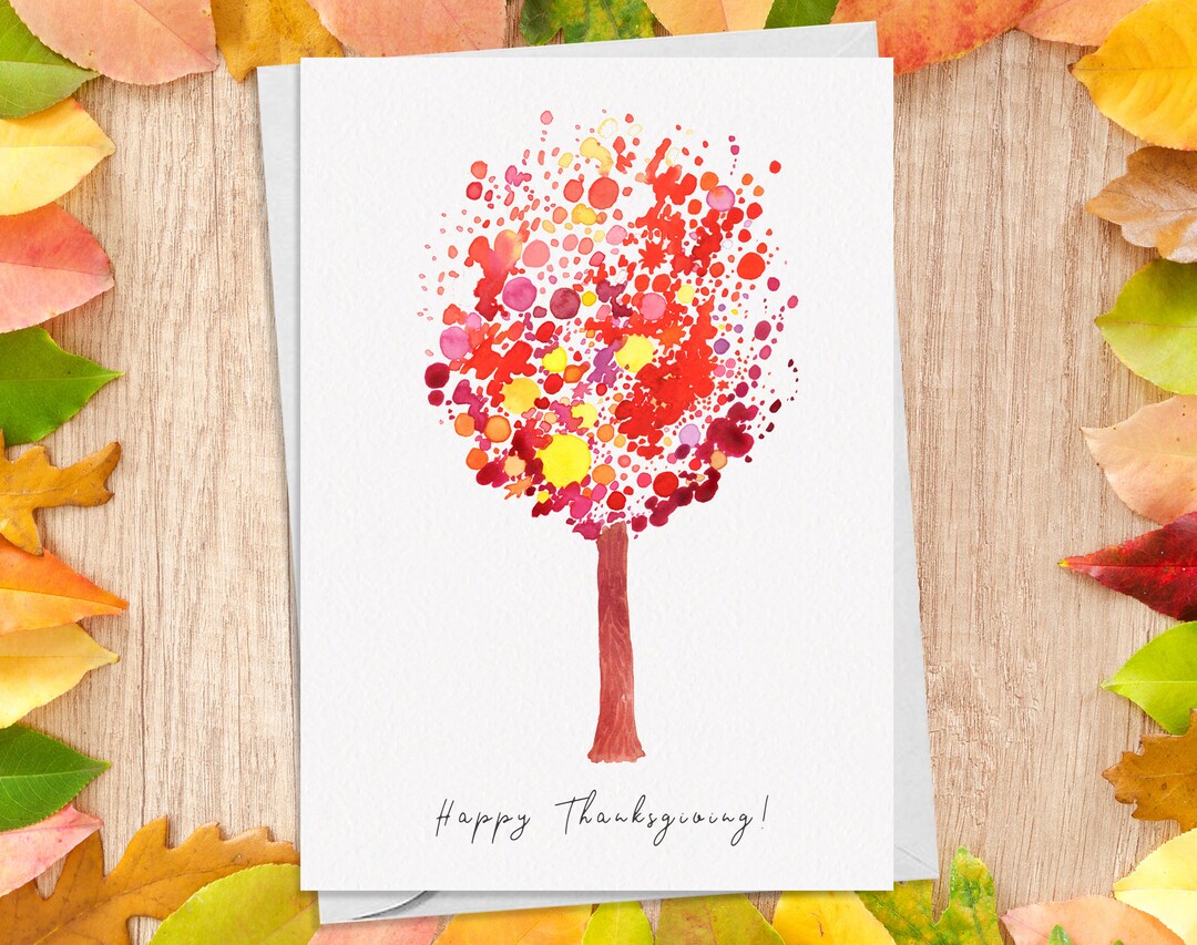 PRINTABLE Card, Happy Thanksgiving Card, Thanksgiving Tree Illustration ...