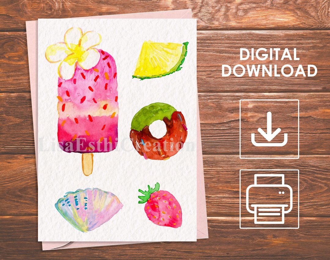 Printable Dessert Card, Summer Desserts Card, Fruits, Ice Cream, Donuts ...