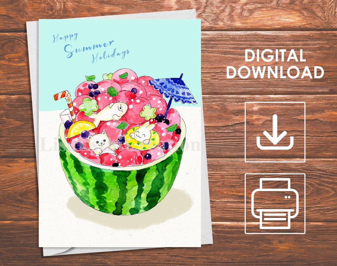 Printable Summer Card Set 3 Summer Greeting Cards Watermelon - Etsy