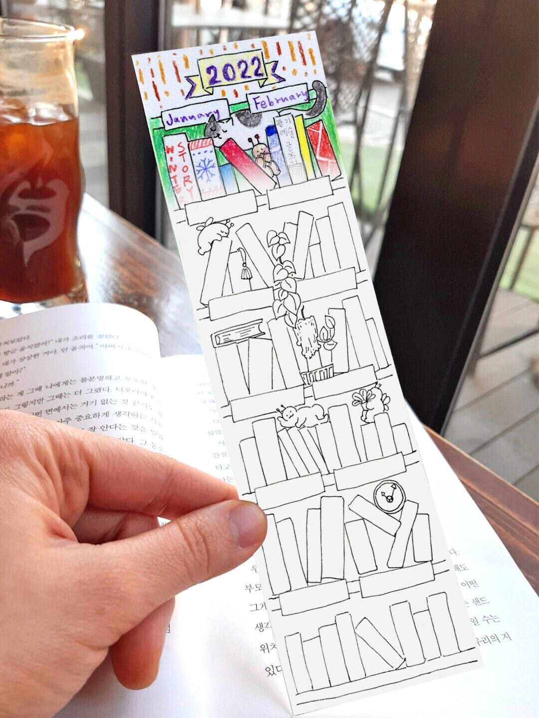 Printable Bookshelf Coloring Bookmark, Reading Log Tracker Bookmark ...