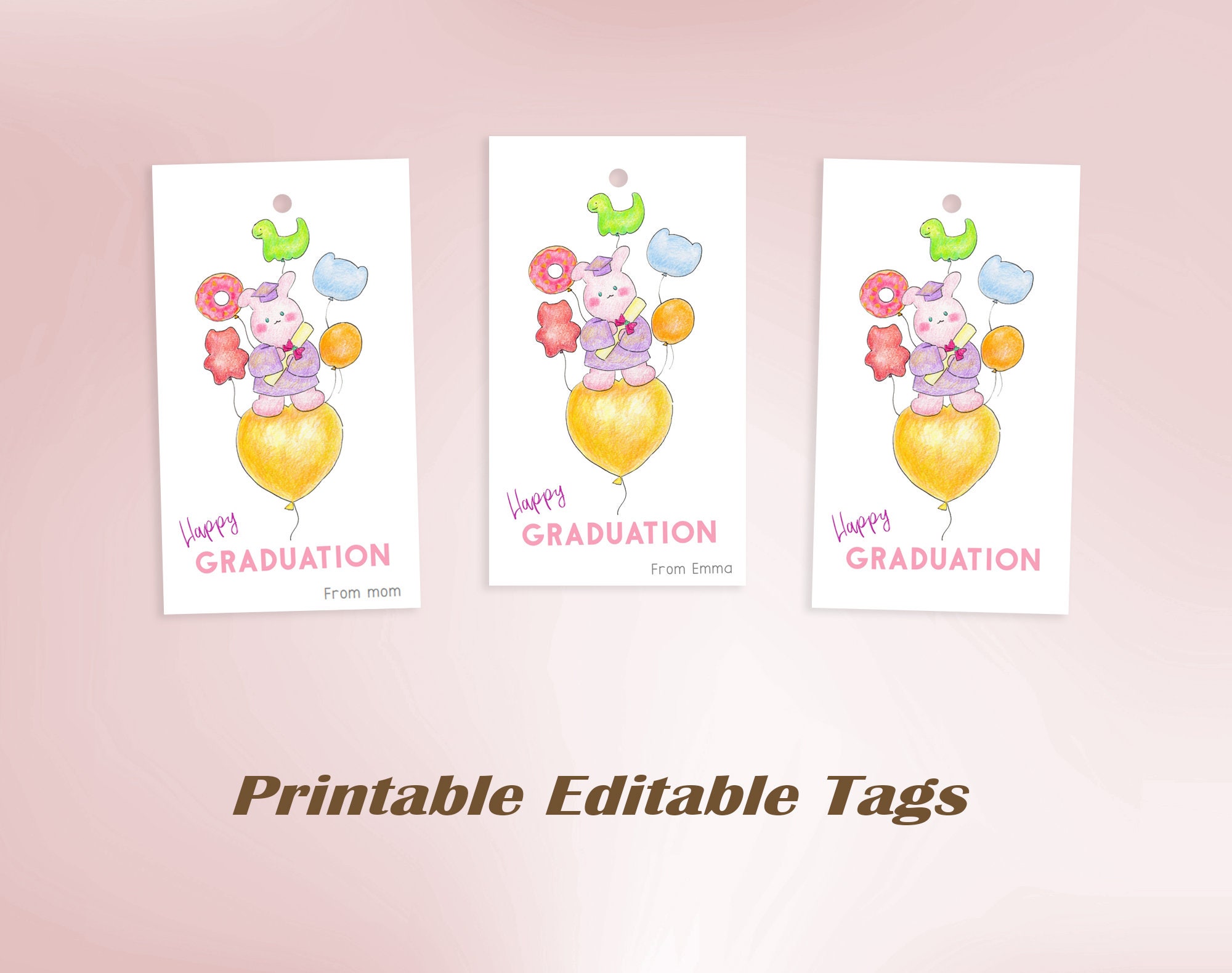 Printable Graduation Gift Tag, Cute Rabbit Tag, Kindergarten Primary ...