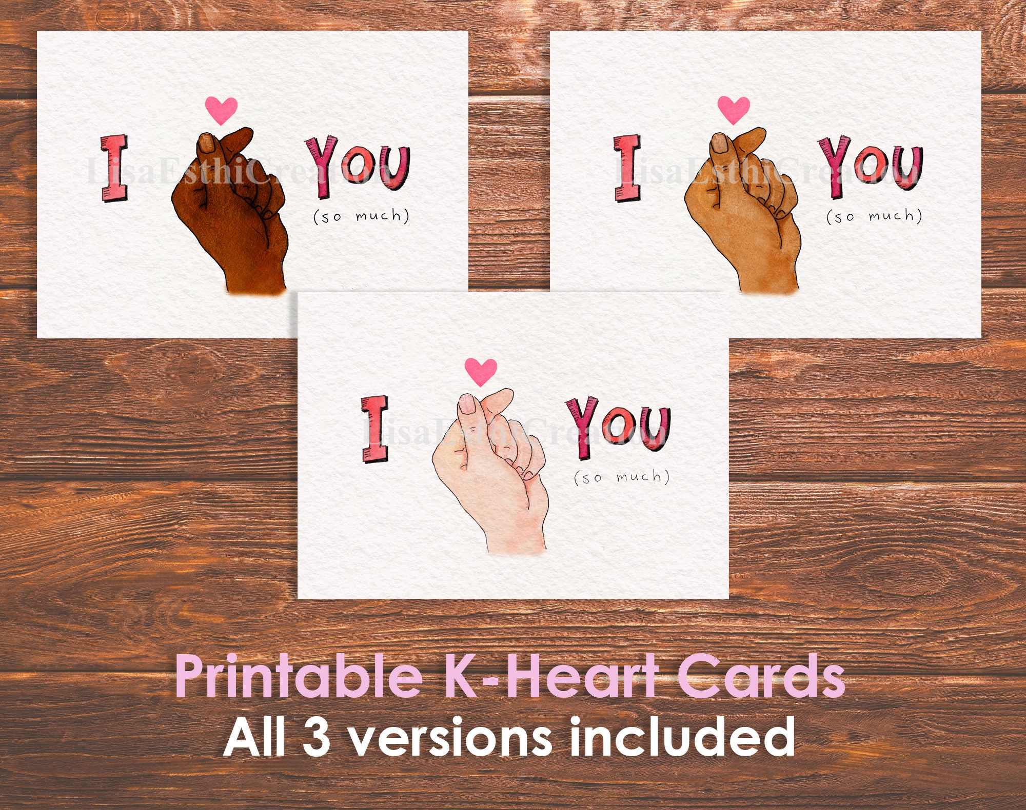 Korean Heart Printable Cards, Set of 3, Father's Day Card, I Love You ...