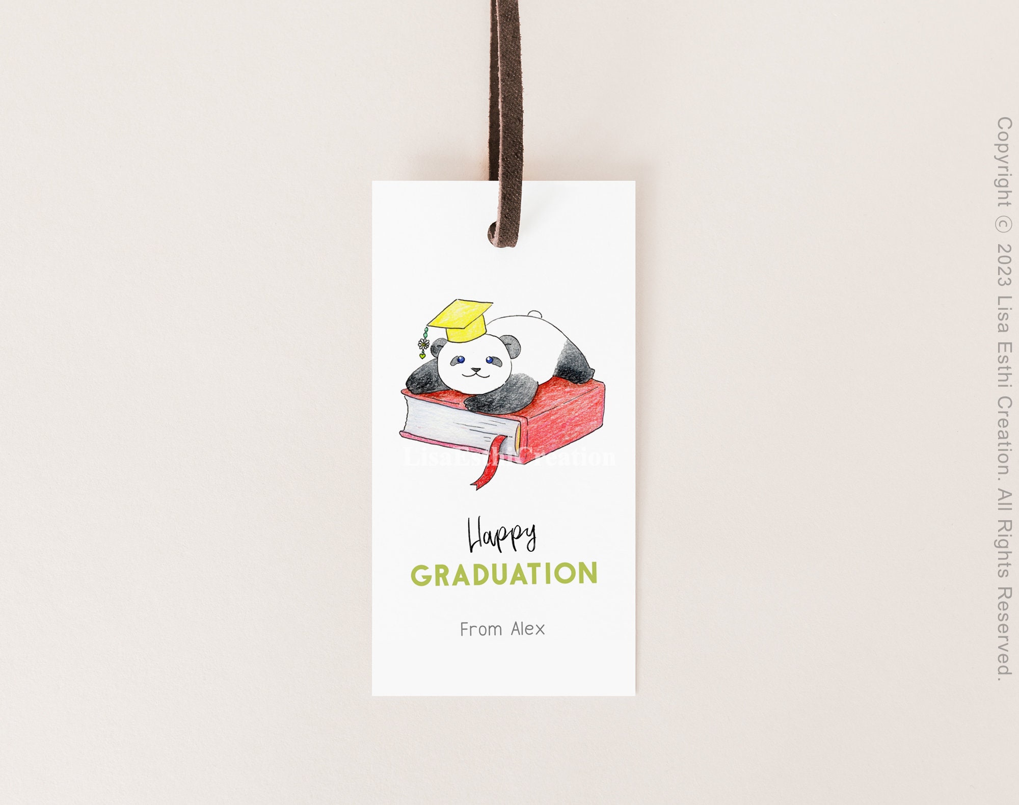 Printable Graduation Gift Tag, Panda Tag, Kindergarten Elementary ...