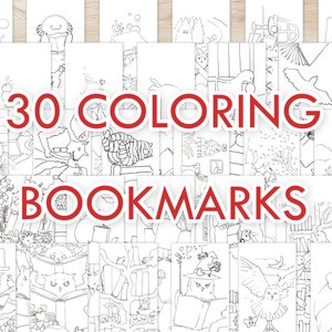Printable Coloring Bookmark Set - 30 Animal Bookmark Bundle - Set of 30 ...