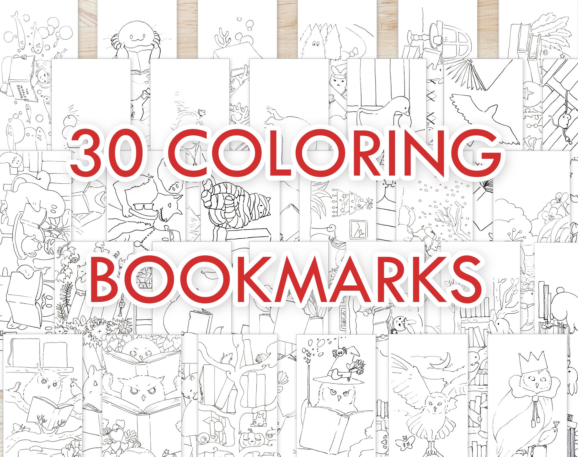 Printable Coloring Bookmark Set 30 Animal Bookmark Bundle Set of 30 ...