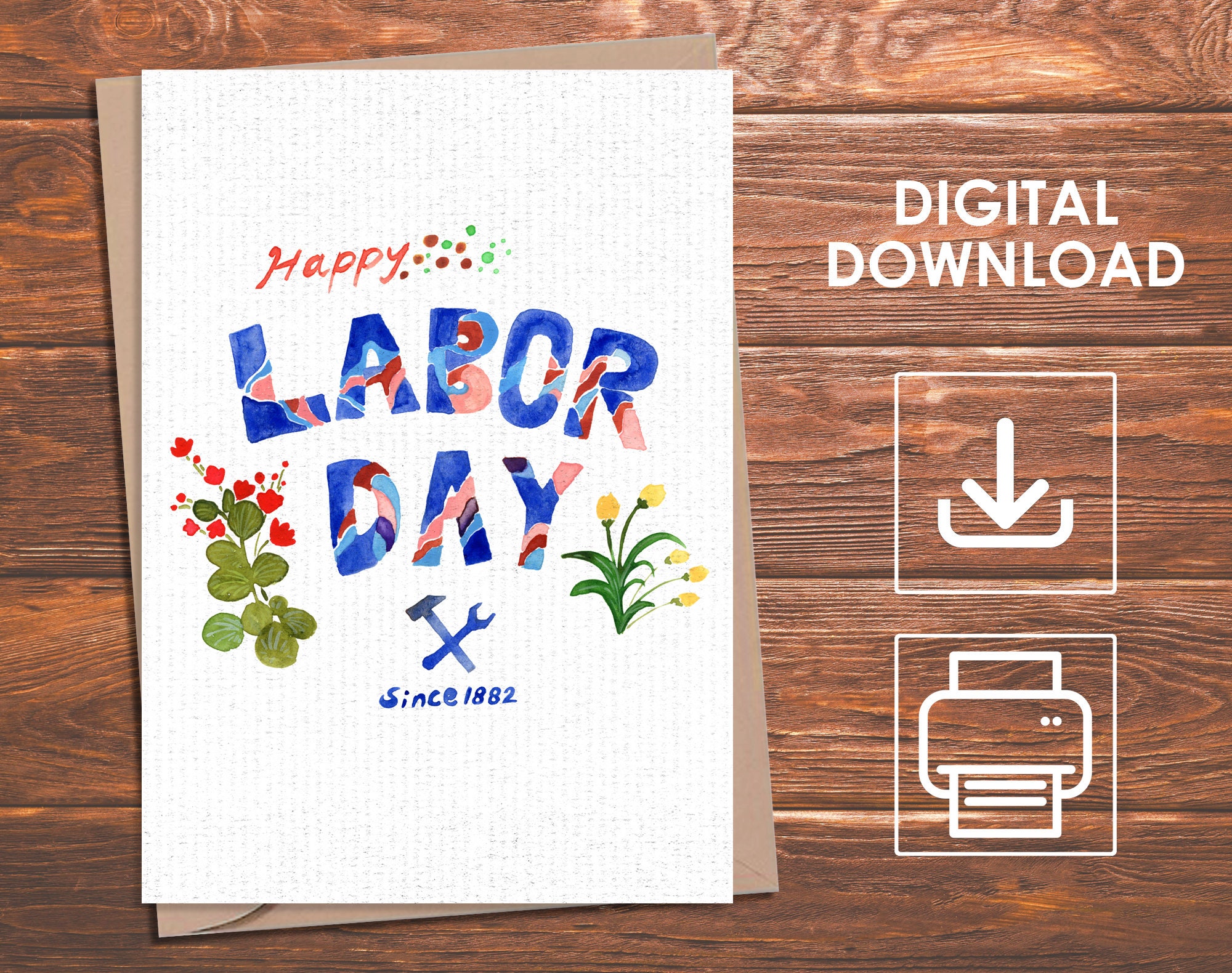 Printable Labor Day Card, Labor Day Postcard, Digital Greeting Card ...