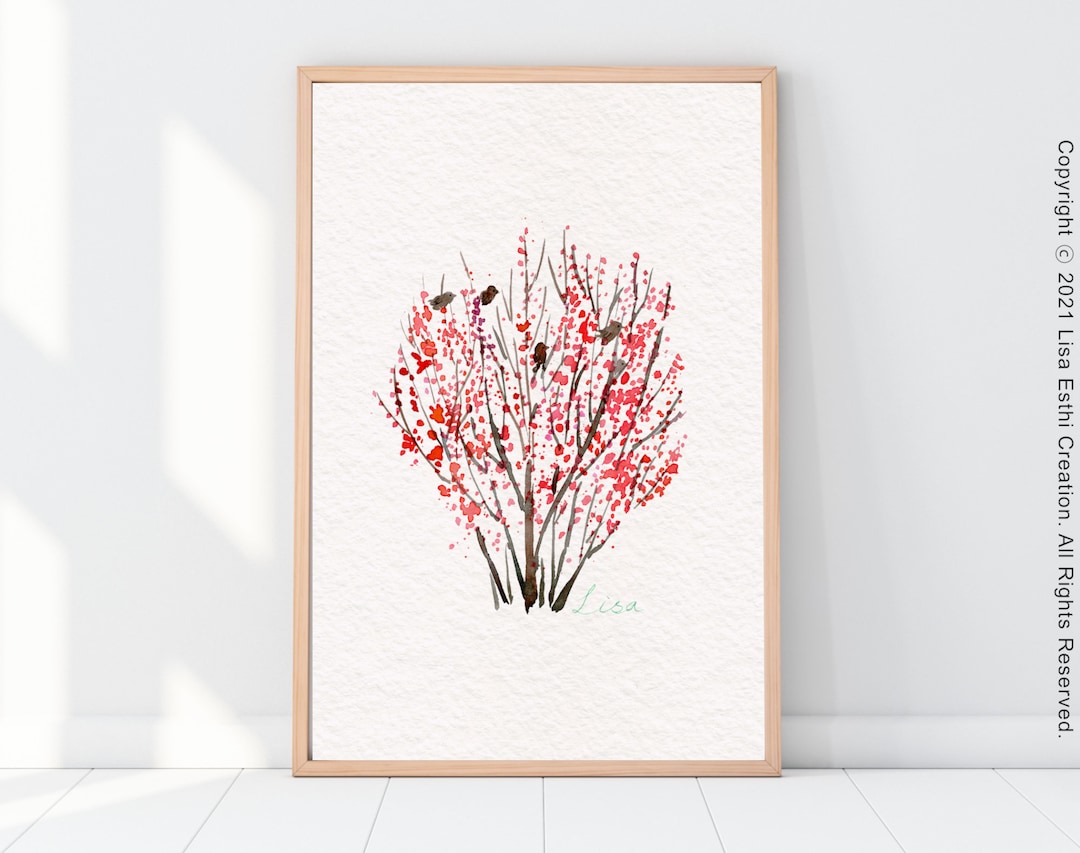 Druckbare Pflaumen-Wandkunst, Roter Pflaumenblütenbaum, digitaler ...