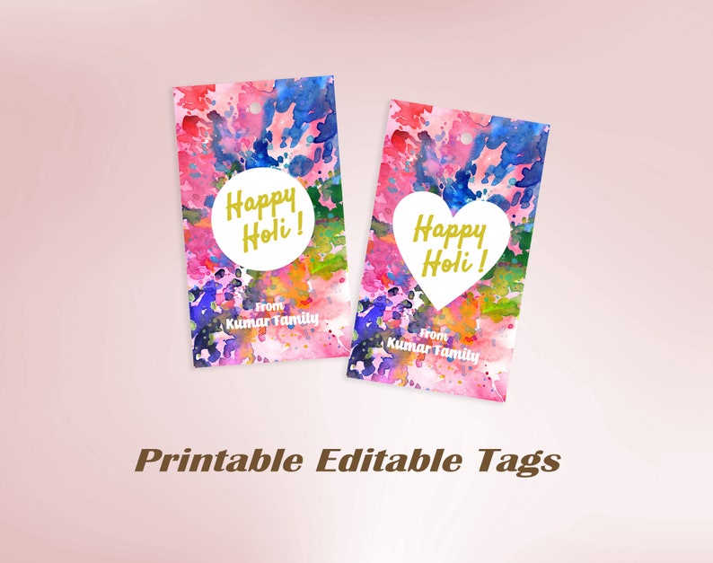 Printable Editable Holi Tags, Indian Celebration, Festival of Colours ...