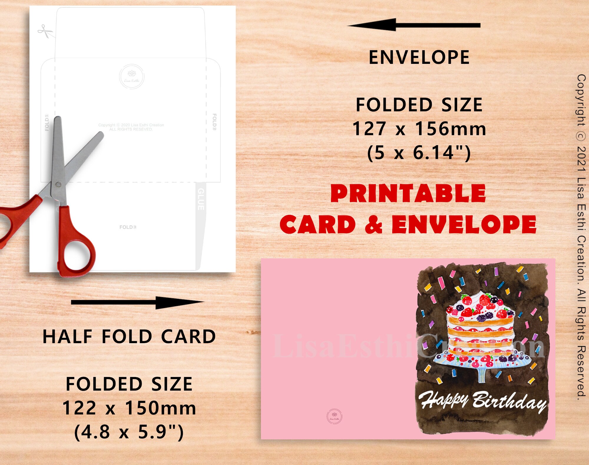 Printable Birthday Card and Envelope Set, Chocolate Birthday Cake ...