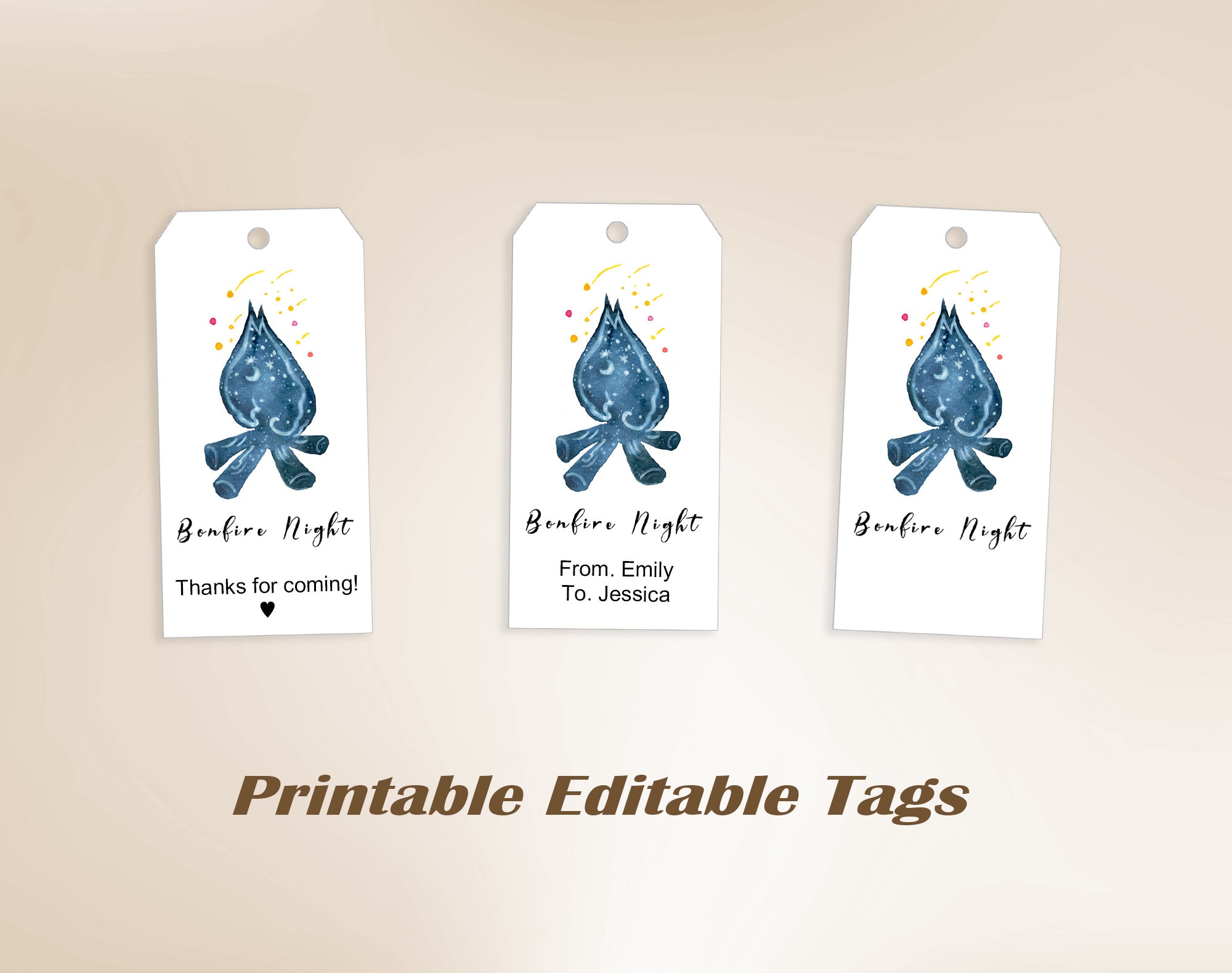 EDITABLE Printable Bonfire Gift Tags, Bonfire Goody Bag Tags, Smore ...