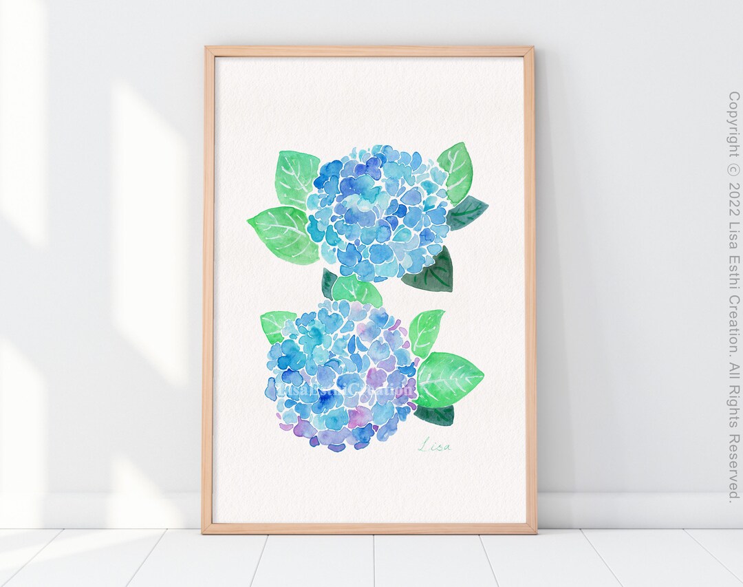 Printable Hydrangea Wall Art, Watercolor Hydrangea Print, Botanical ...