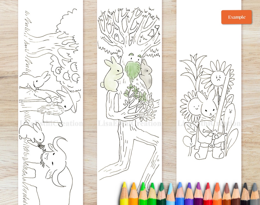 Printable Rabbit Coloring Bookmark Set, 3 Halloween Rabbit Bookmark ...