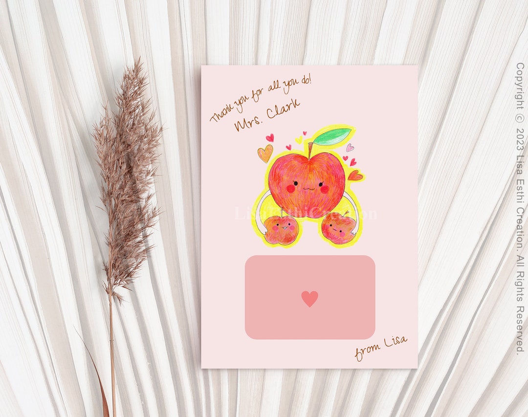 PRINTABLE Editable Teacher Appreciation Card, Apple Teacher Card, Thank ...