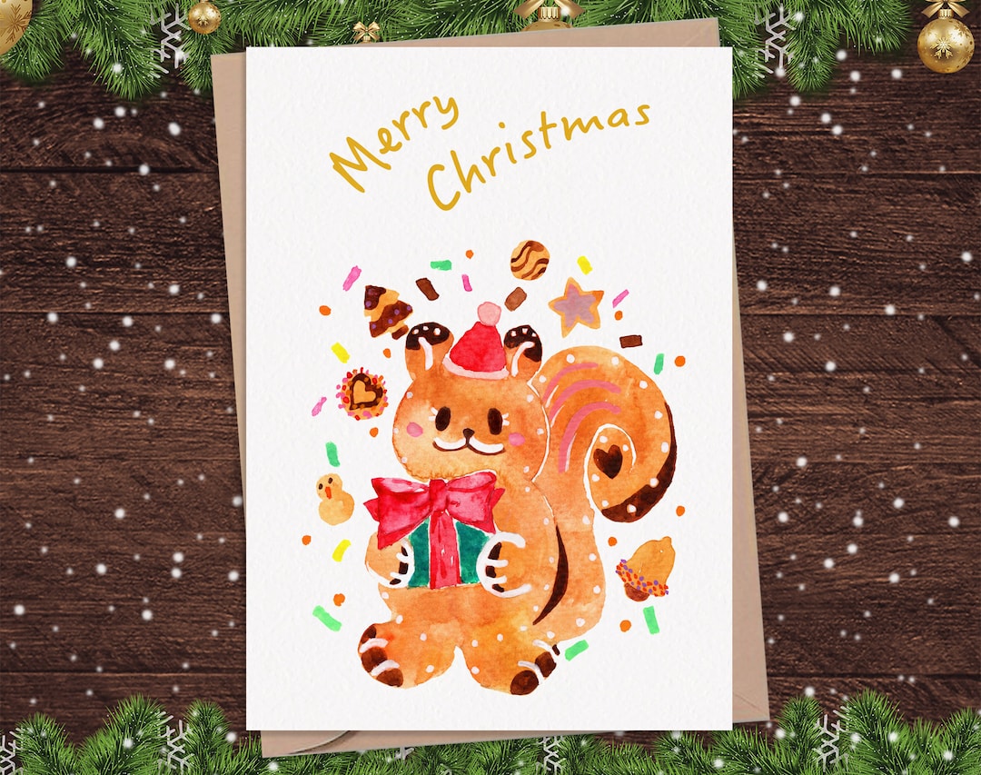 Printable Christmas Animal Card, A Cute Squirrel Holiday Greetings Card ...