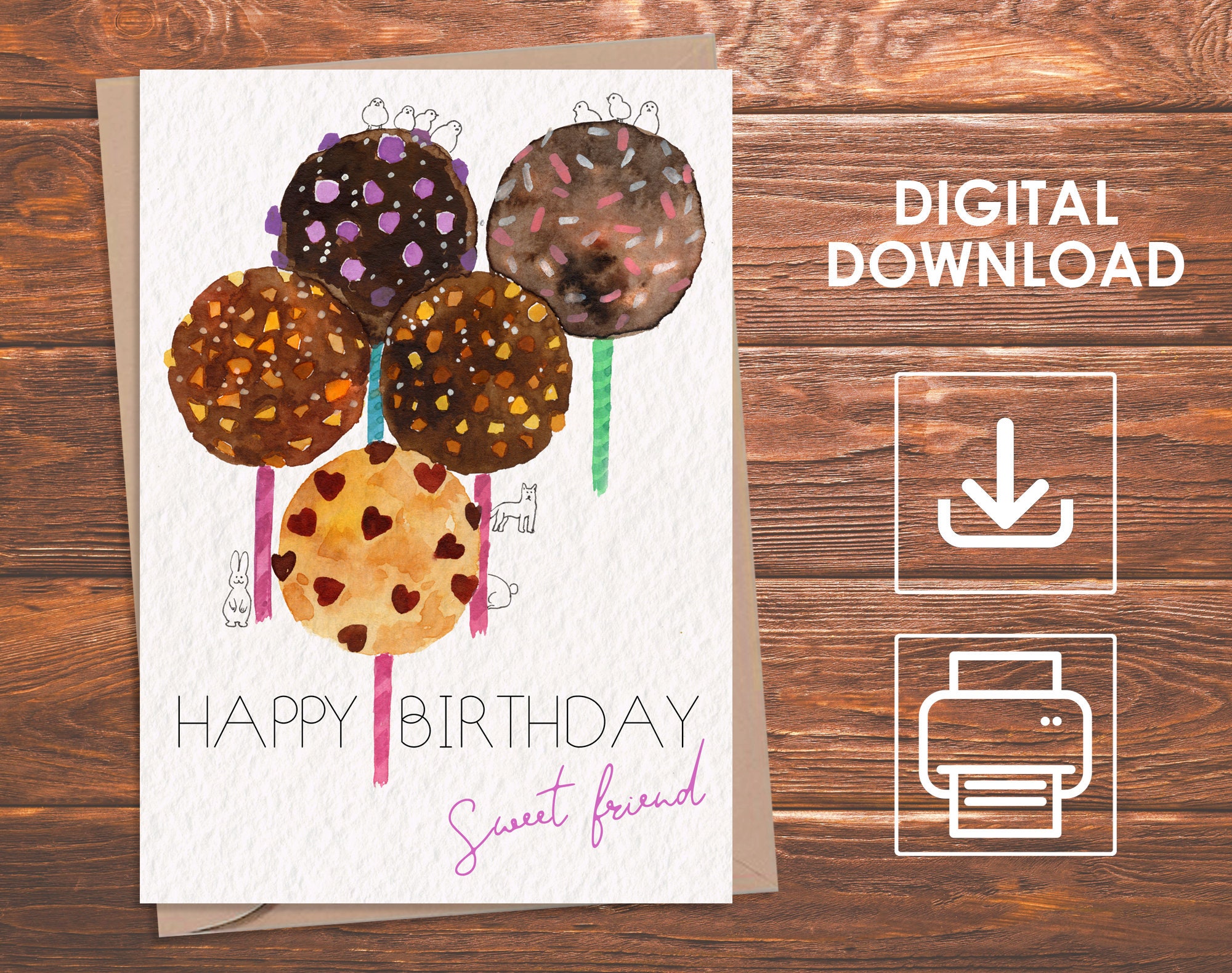 Printable Birthday Card, Happy Birthday Sweet Friend Greeting Card ...