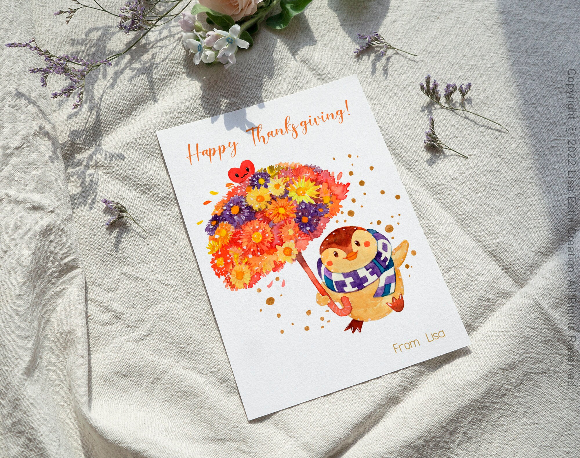 PRINTABLE Editable Thanksgiving Card, Happy Thanksgiving Card, Penguin ...