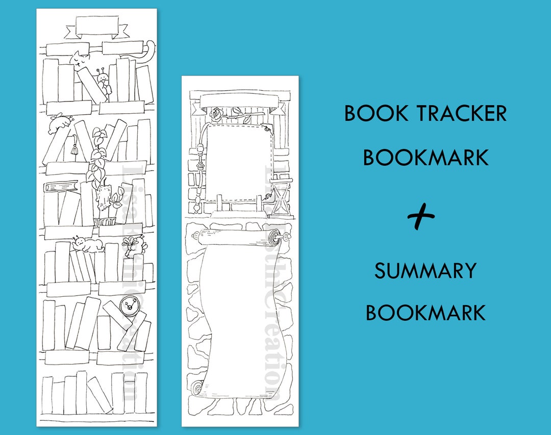 Printable Bookshelf and Summary Coloring Bookmark Set, Reading Log ...
