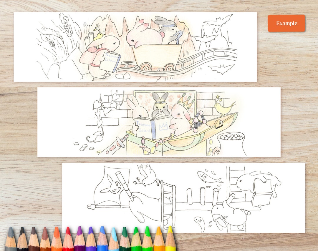 Printable Rabbit Bookmark Set, 3 Rabbit Coloring Bookmark Bundle ...