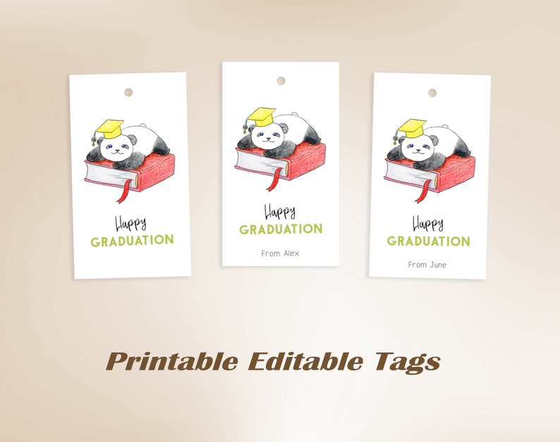 Printable Graduation Gift Tag, Panda Tag, Kindergarten Elementary ...