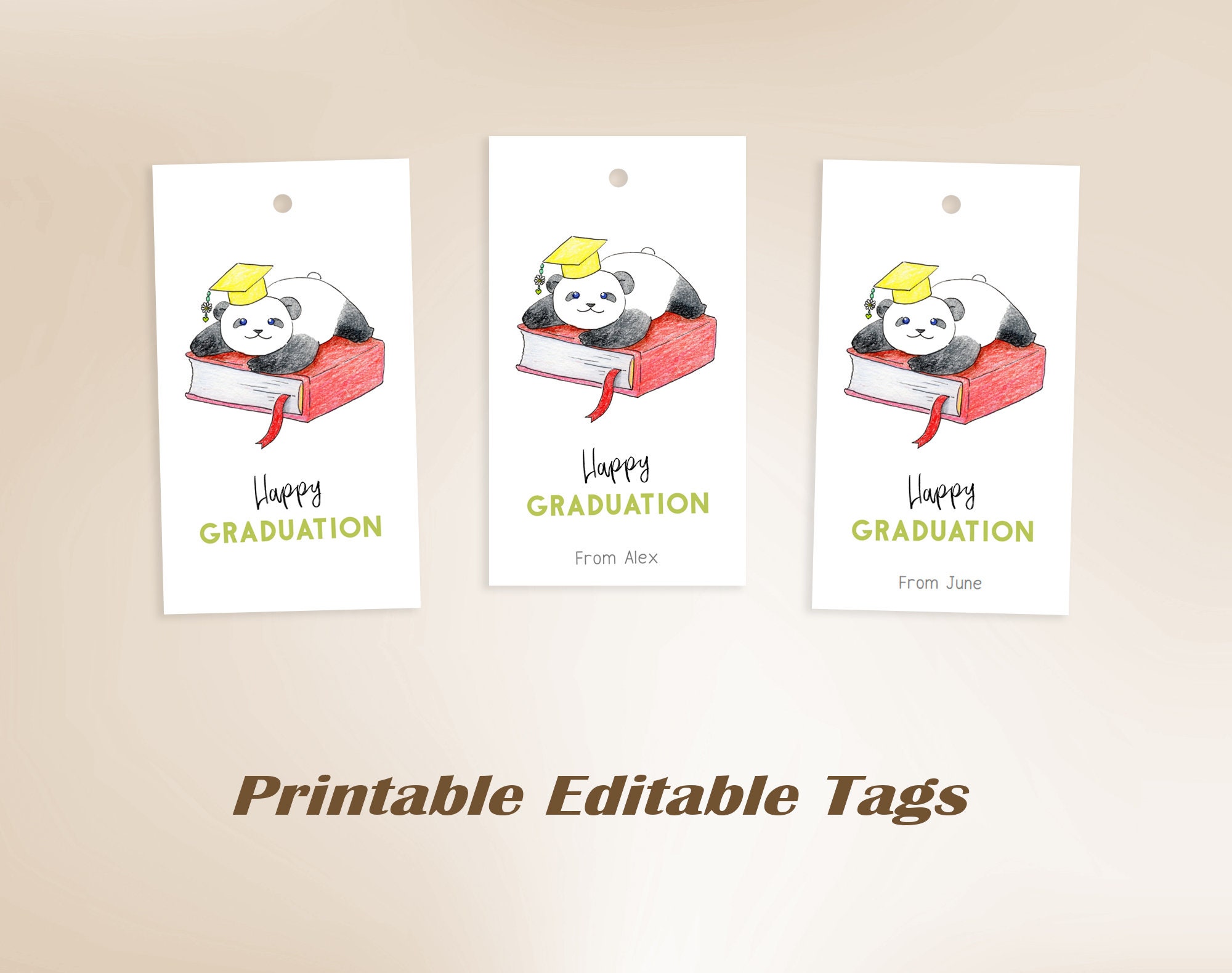 Printable Graduation Gift Tag, Panda Tag, Kindergarten Elementary ...