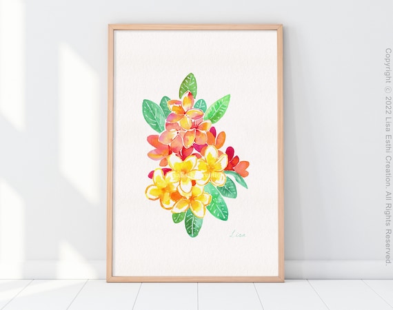 Printable Frangipani Wall Art Watercolor Plumeria Print | Etsy