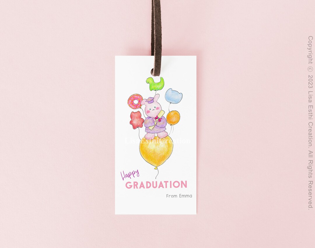 Printable Graduation Gift Tag, Cute Rabbit Tag, Kindergarten Primary ...