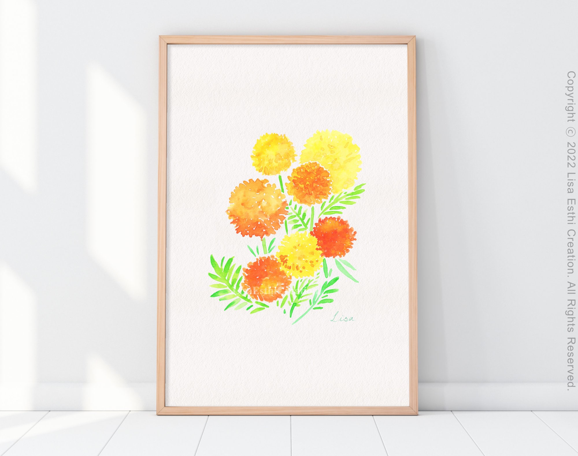 Marigold Printable Wall Art, Watercolor Marigold Painting, Summer ...