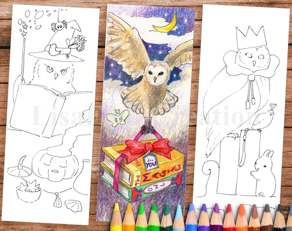 Printable Coloring Bookmark Set 3 Owl Bookmarks Book Lover | Etsy